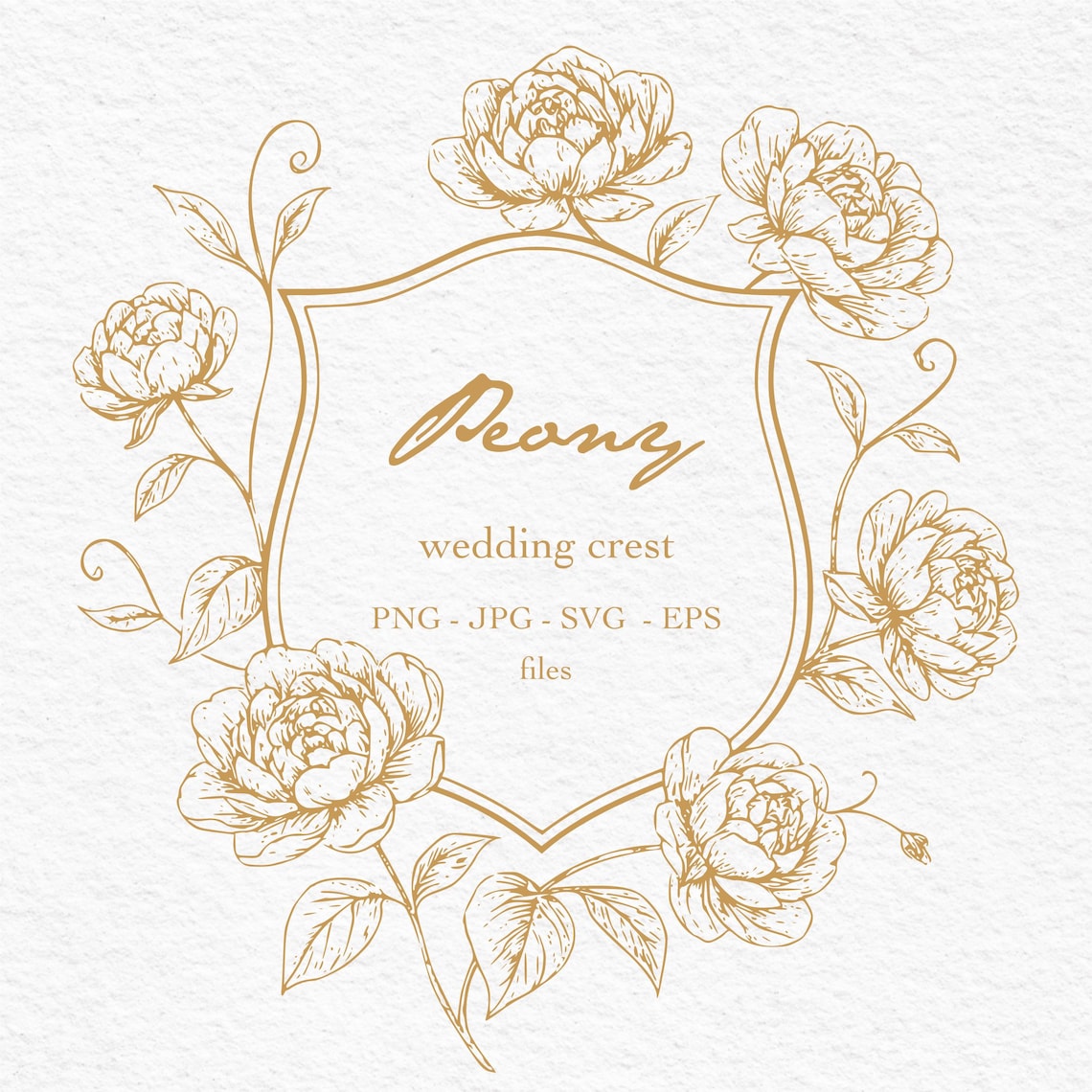 Peony Wedding Crest SVG – Editable Floral Monogram Frame Clipart | Hand ...