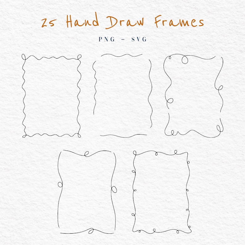 25 Hand Draw Whimsical Wave Frames SVG, Hand Draw Border SVG, Quirky ...
