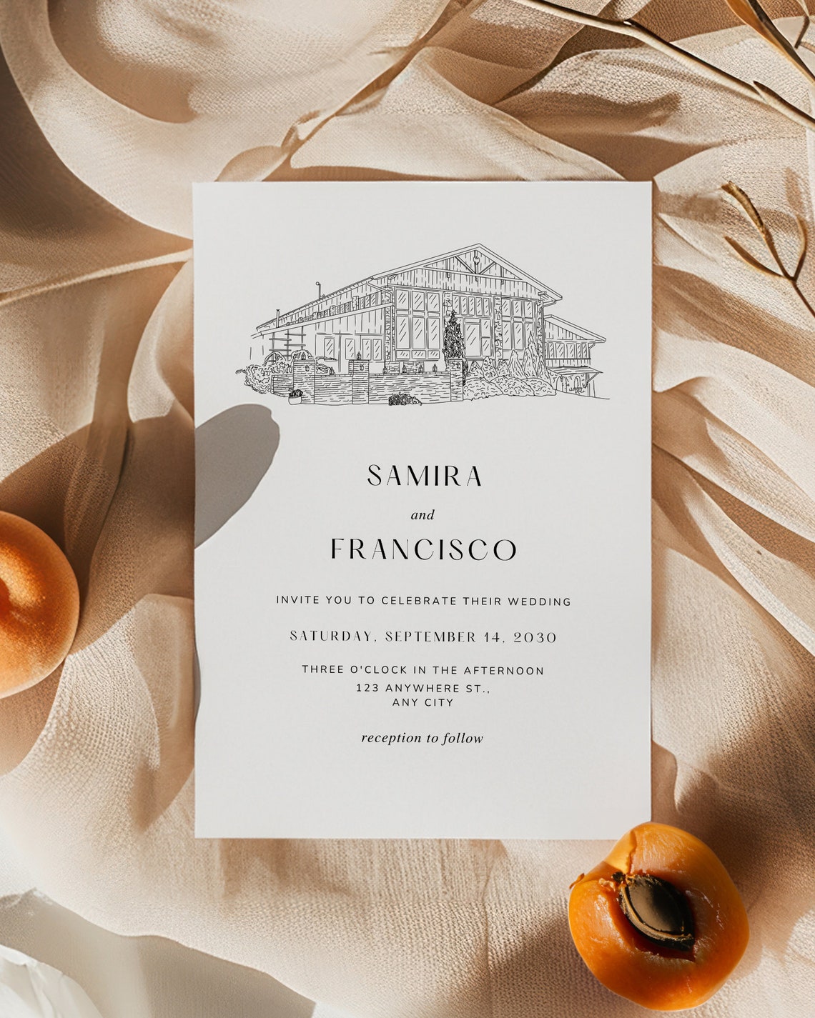 Custom Wedding Venue Illustration, Invitation Sketch, Hand Drawn ...