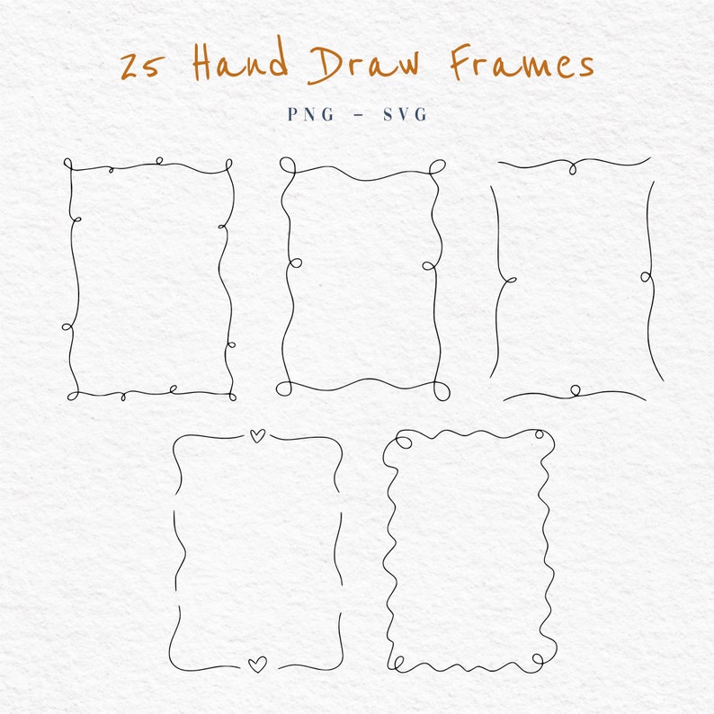 25 Hand Draw Whimsical Wave Frames SVG, Hand Draw Border SVG, Quirky ...
