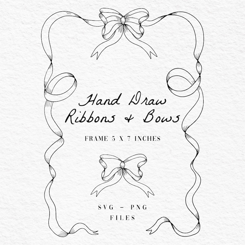 Hand Drawn Bow Border Frame SVG, Wavy Border With Bow in SVG, Squiggle ...