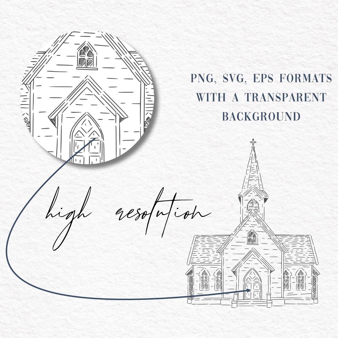 Hand Drawn Church, Drawing Wedding Invitation Chapel, Church Sketch ...