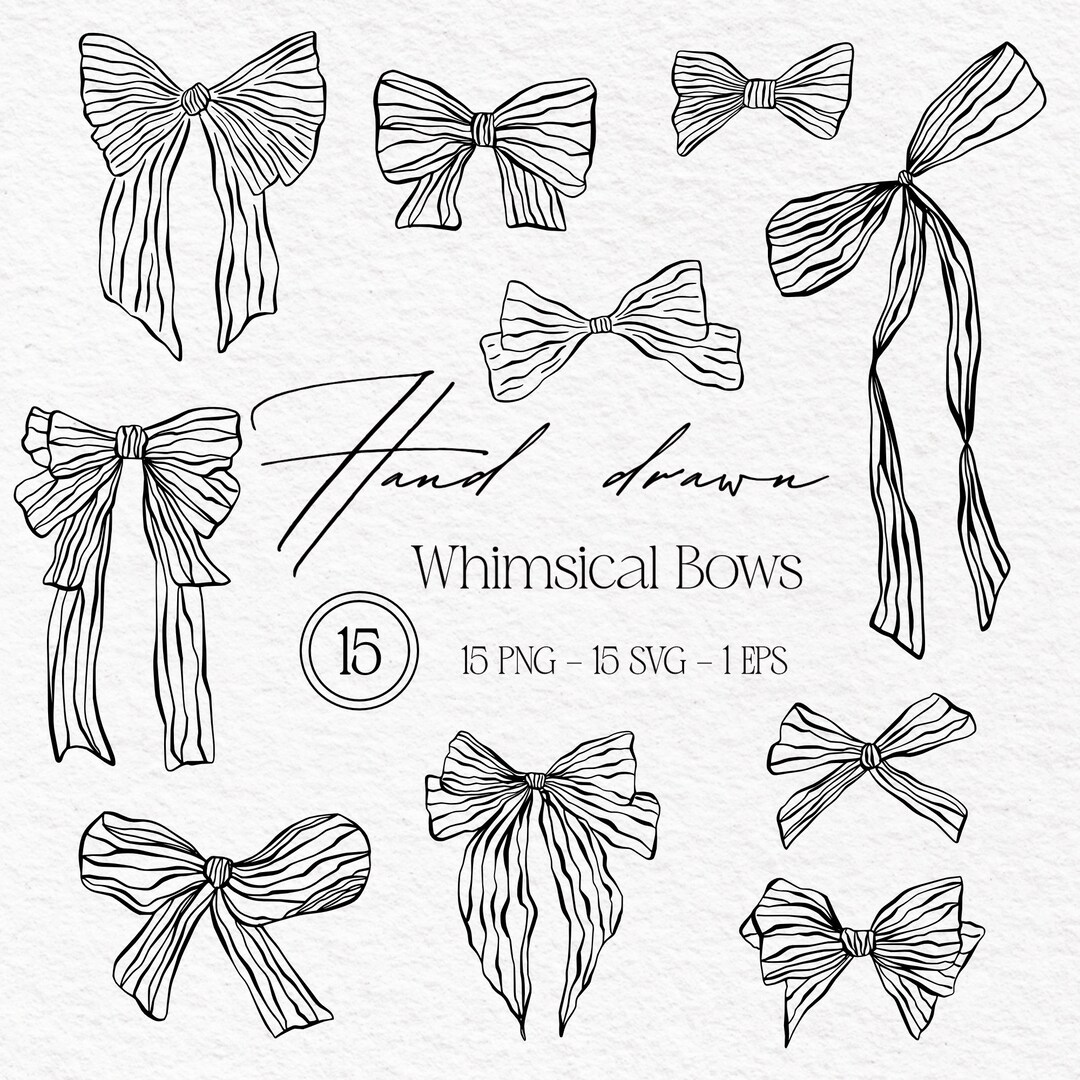 Hand Drawn Whimsicle Bows SVG, Charming Bows, Bow Drawing, Vintage Bows ...