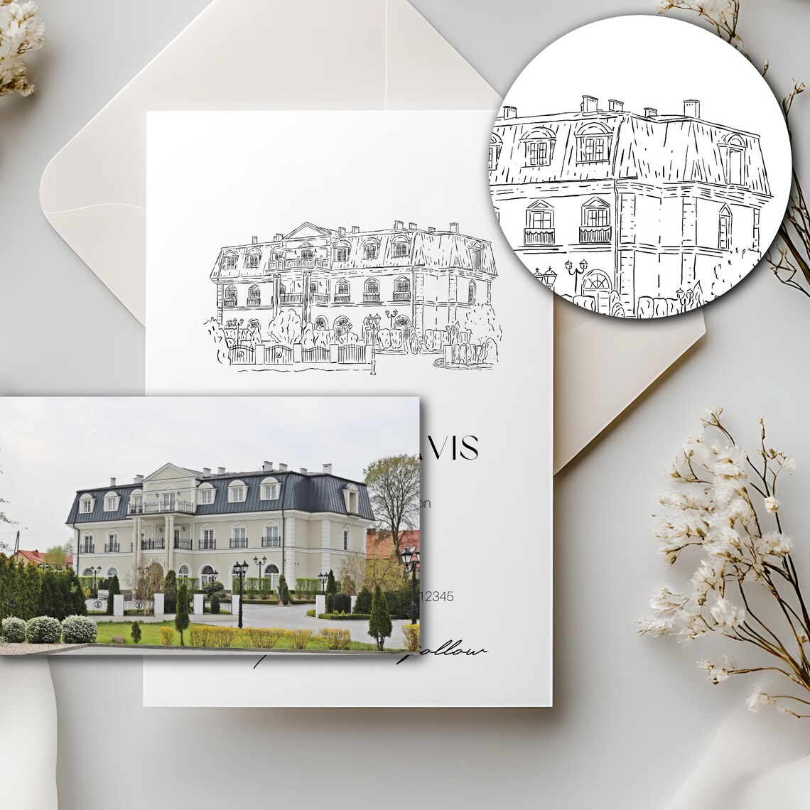 Custom Wedding Venue Illustration, Invitation Sketch, Hand Drawn ...