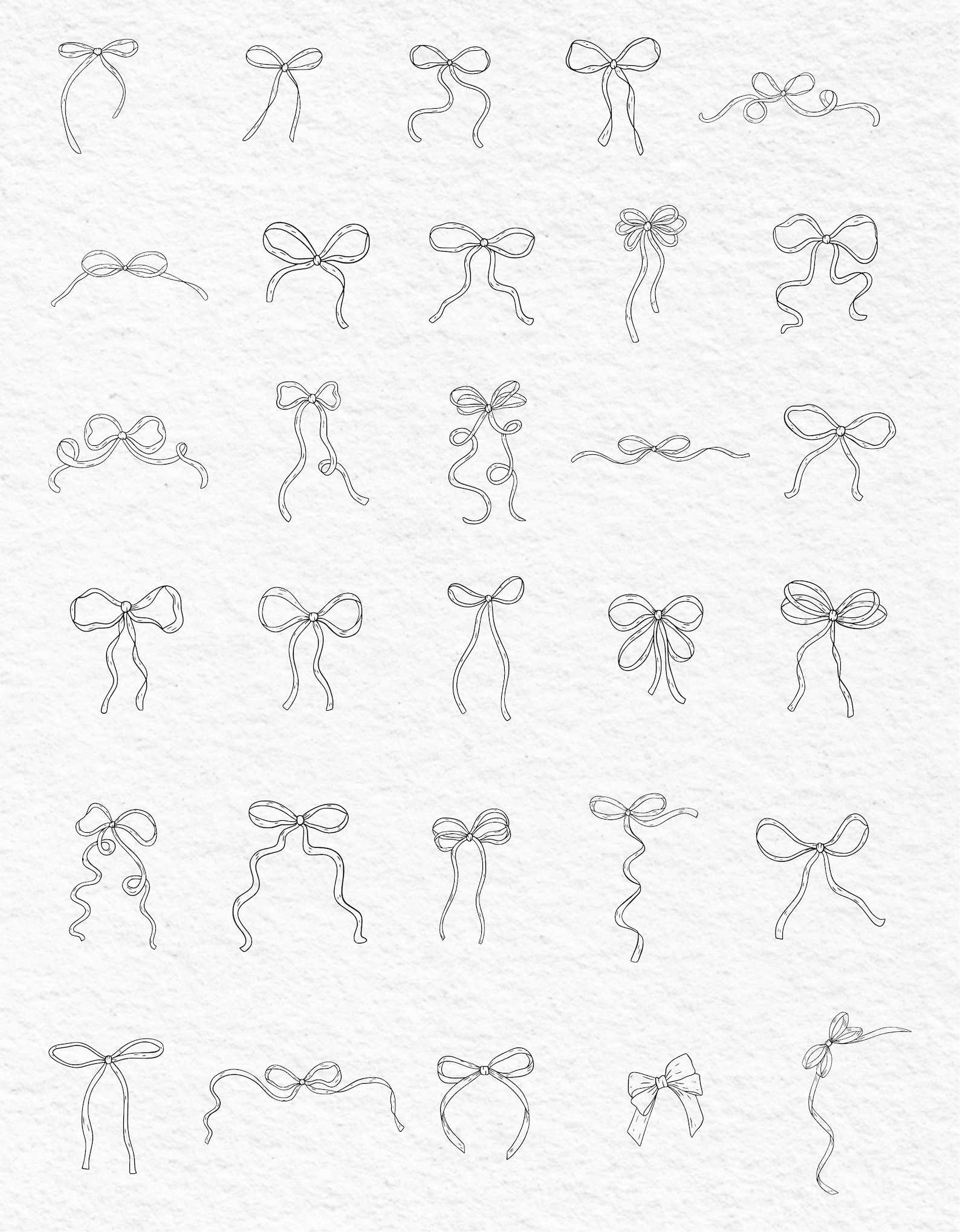 Hand Draw Minimalist Bows, Delicate Bows, Wedding Bow Illustrations ...