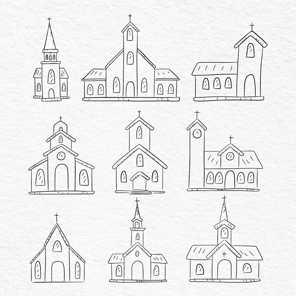 Hand Draw Church Icons SVG, Hand Drawn Church Illustration SVG, Wedding ...