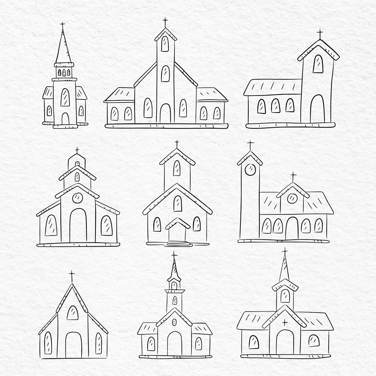 Hand Draw Church Icons SVG, Hand Drawn Church Illustration SVG, Wedding ...