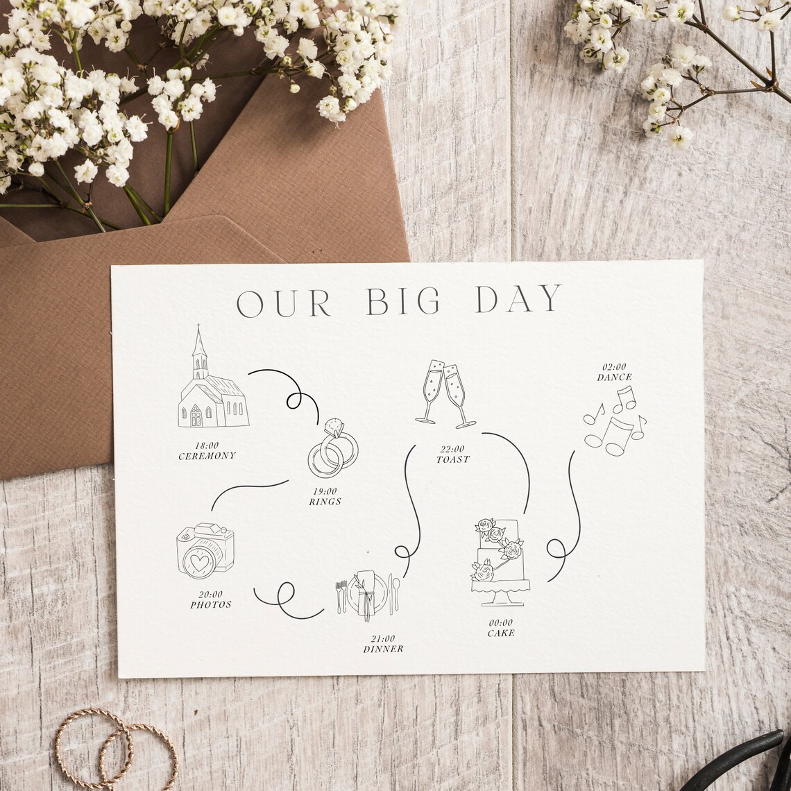 Hand Drawn Wedding Timeline Icons, Wedding Icon Graphics Bundle ...