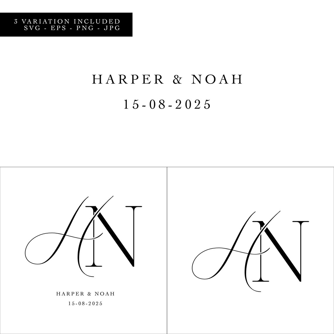 Custom Wedding Monogram Logo, Personalized Initials Design, Modern ...