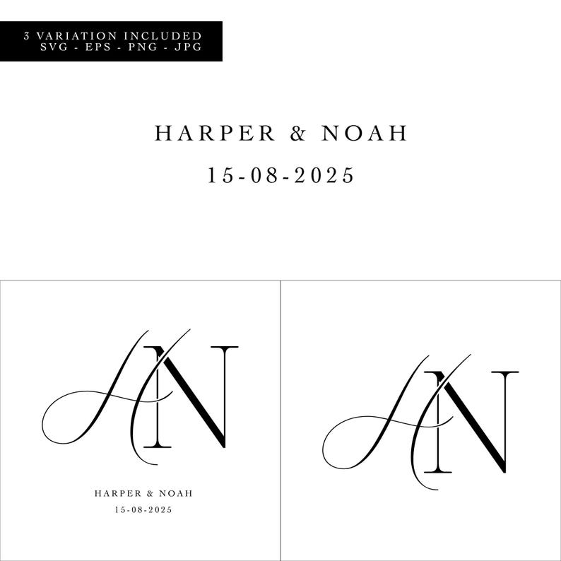 Custom Wedding Monogram Logo, Personalized Initials Design, Modern ...