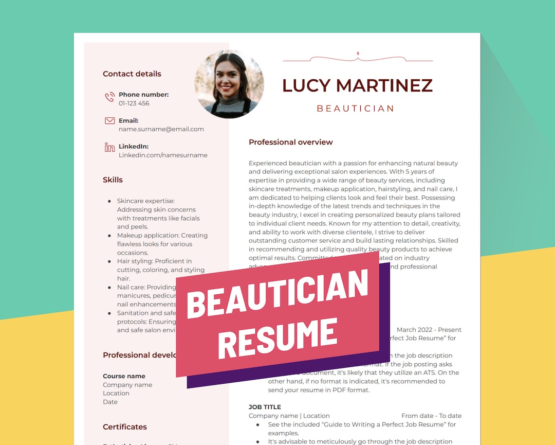 Beautician Resume Template Stand Out in the BEAUTY Industry. - Etsy