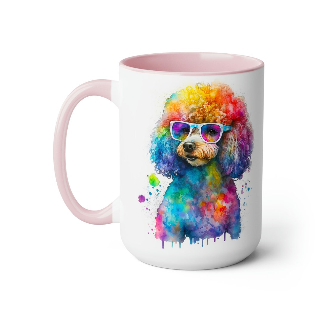 Poodle Dog Breed, Wearing Glasses, Colorful Coffee Mugs, 15oz - Etsy