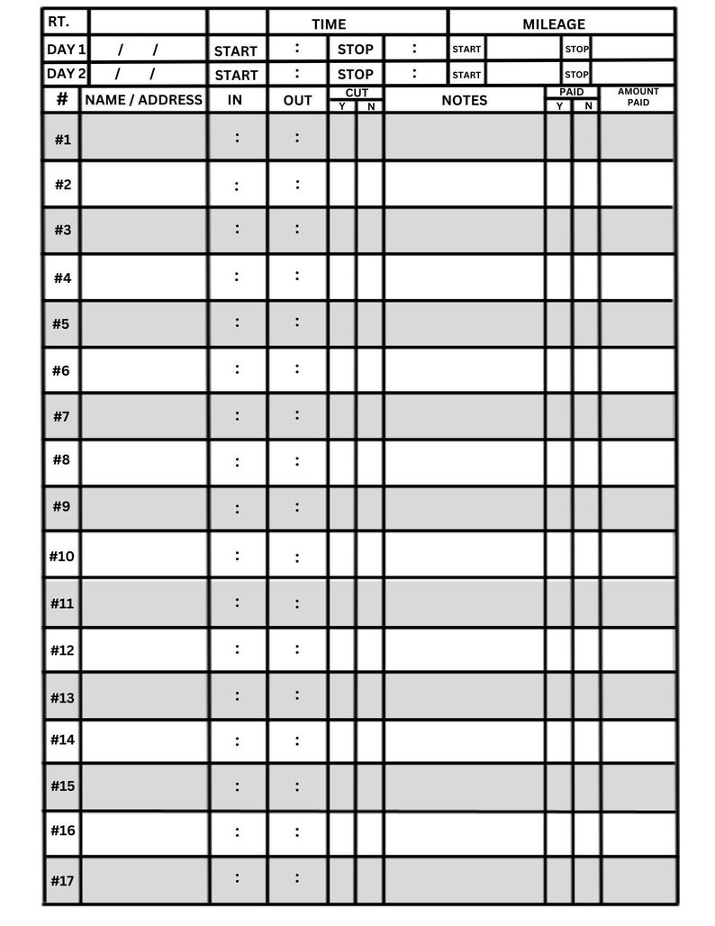 2 Day / Lawncare Time Sheet, Lawn Mowing Tracker, Employee Time Sheet ...