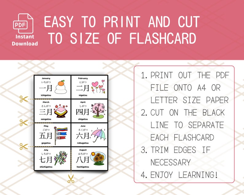 Japanese Flashcards: Month, Week, Year - Kanji & Hiragana (PDF Download ...