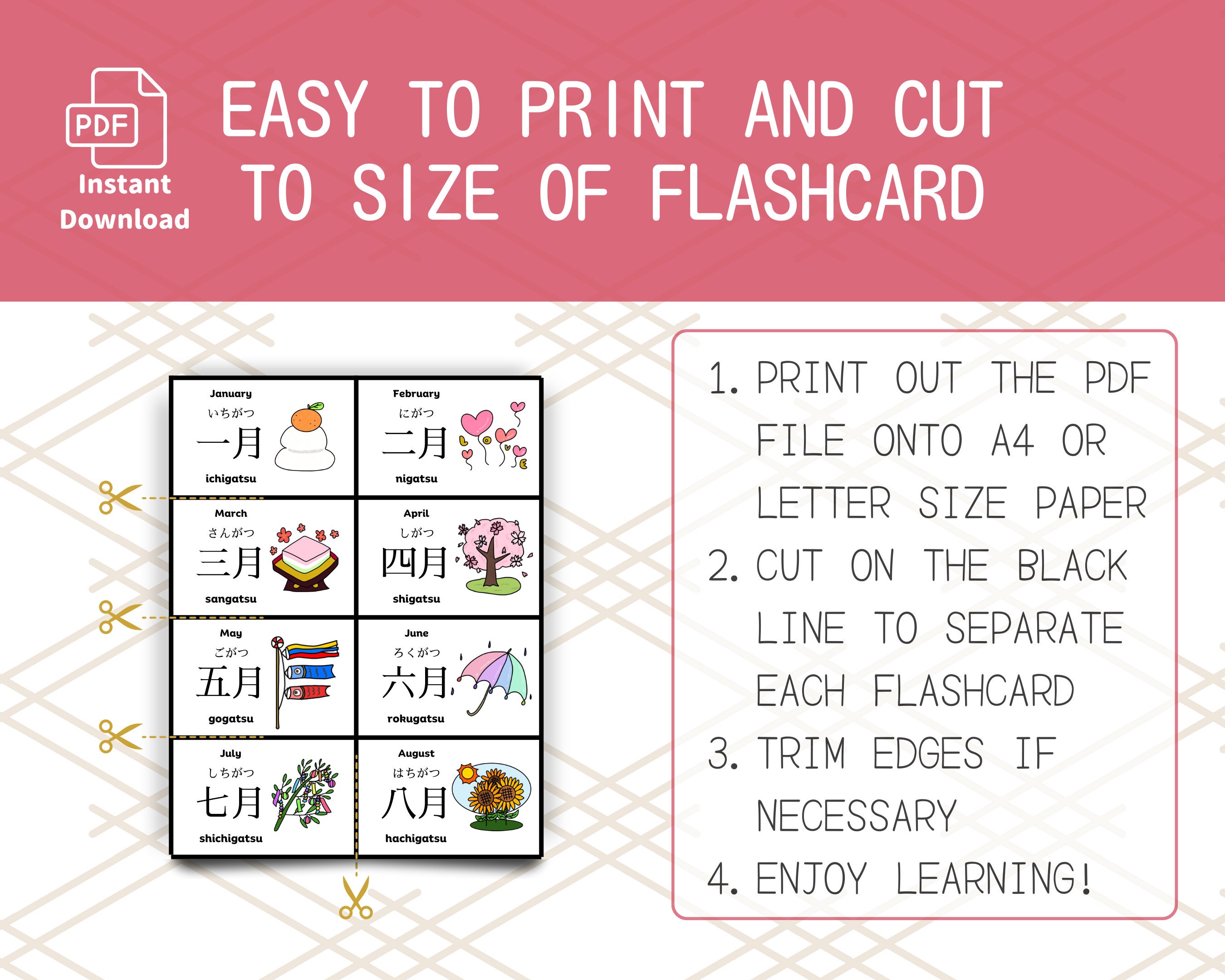 Japanese Flashcards: Month, Week, Year - Kanji & Hiragana (PDF Download ...