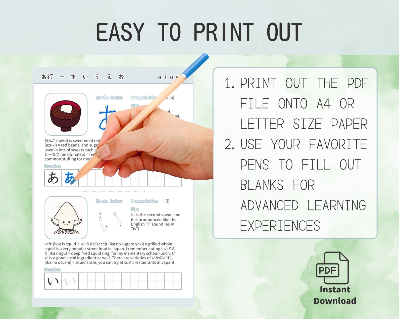 Japanese Worksheet Bundle Flashcards Hiragana With Japanese Food ...
