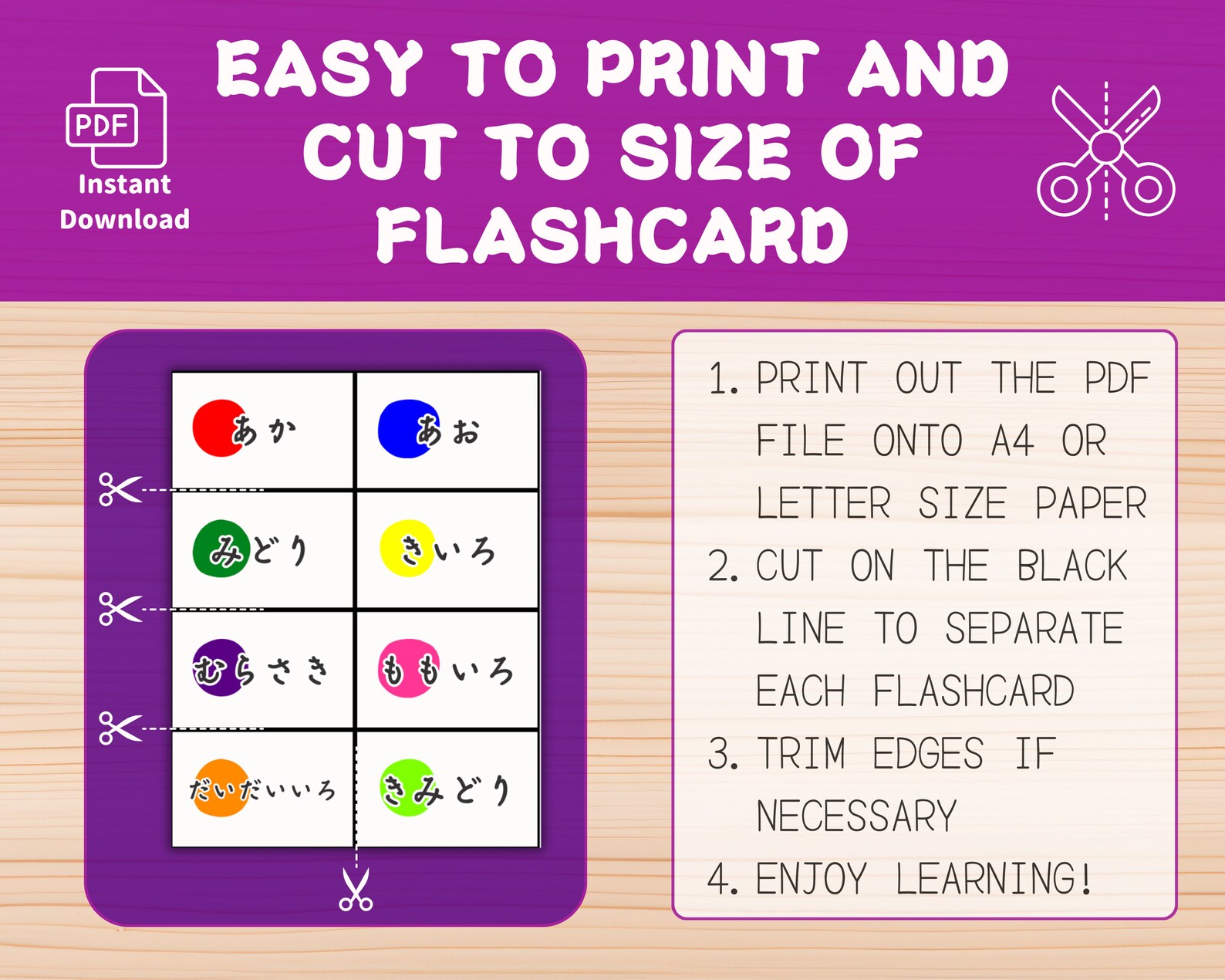 Japanese Color Flashcards: Hiragana & Kanji Learning (digital Download ...