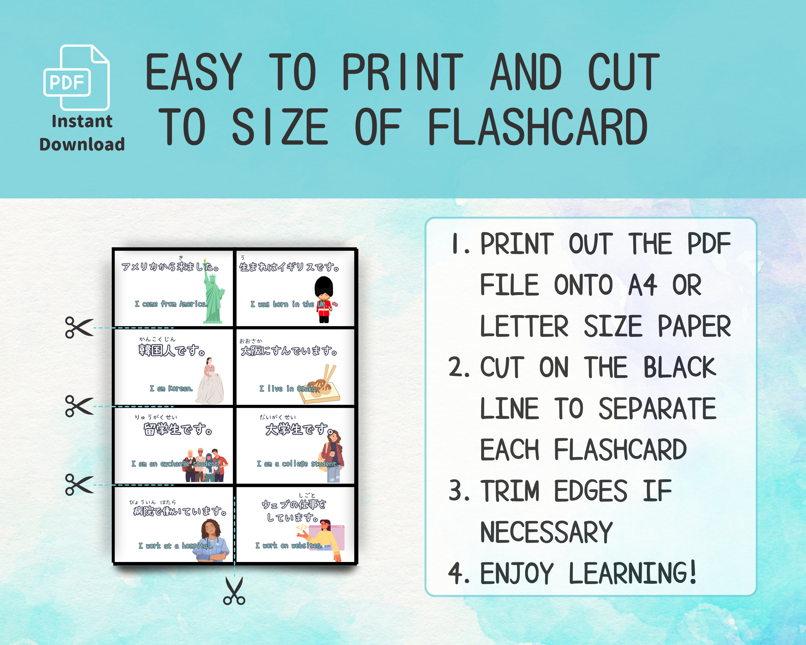 Japanese Self-introduction Flashcards: Basic Phrases, Hiragana Learning ...