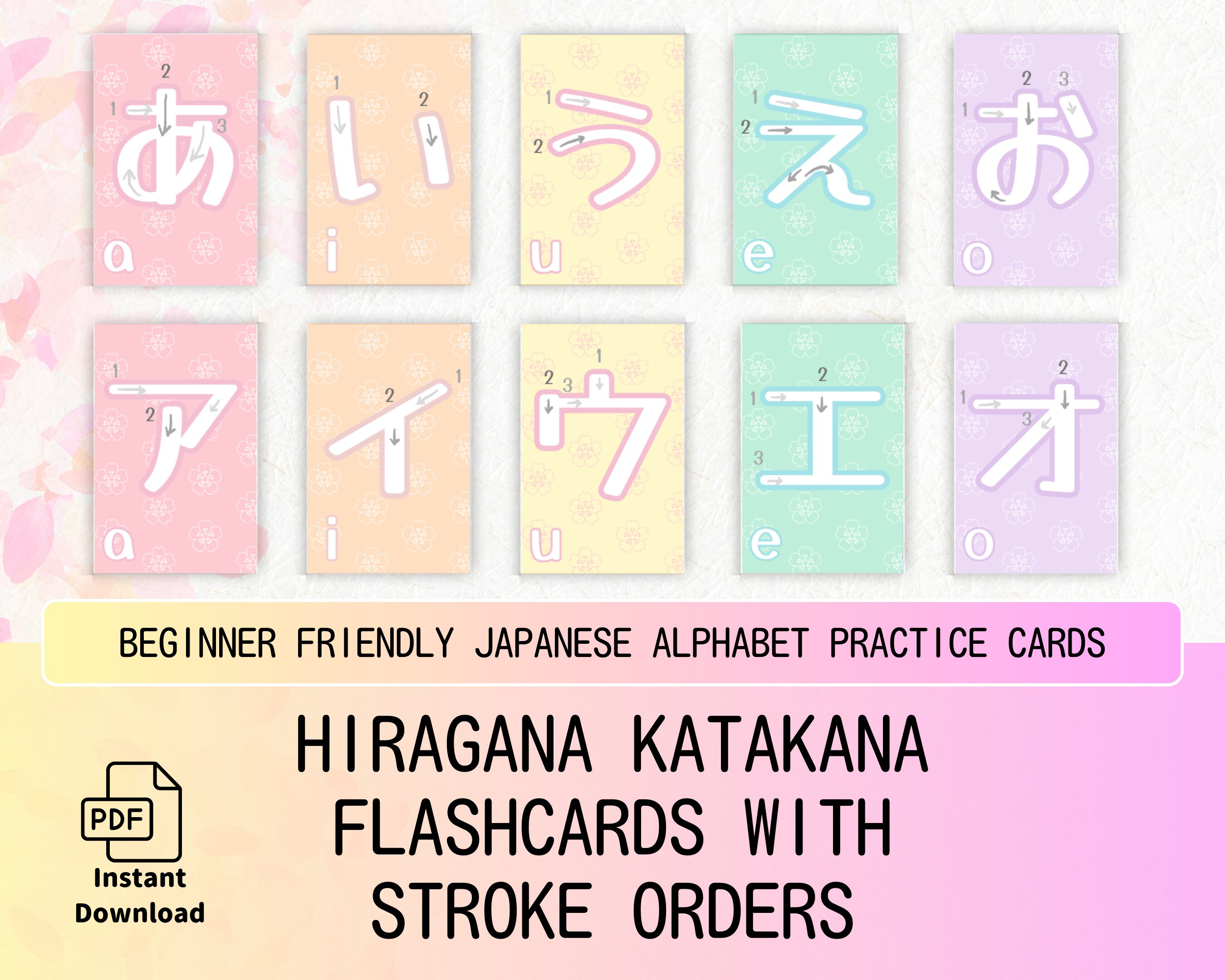 Hiragana Katakana Practice Flashcards With Stroke Orders for Japanese ...