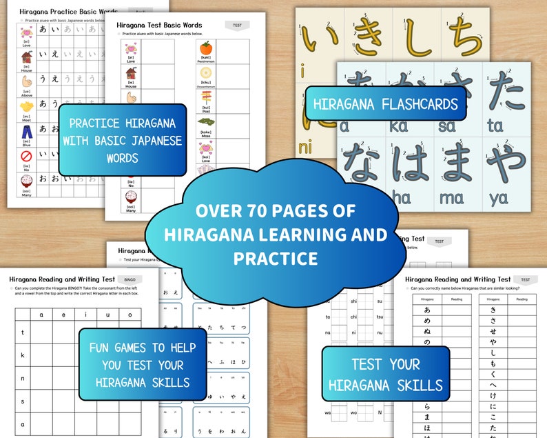 Hiragana Practice Workbook Bundle for Japanese Hiragana Worksheets With Fun Games for Hiragana ...