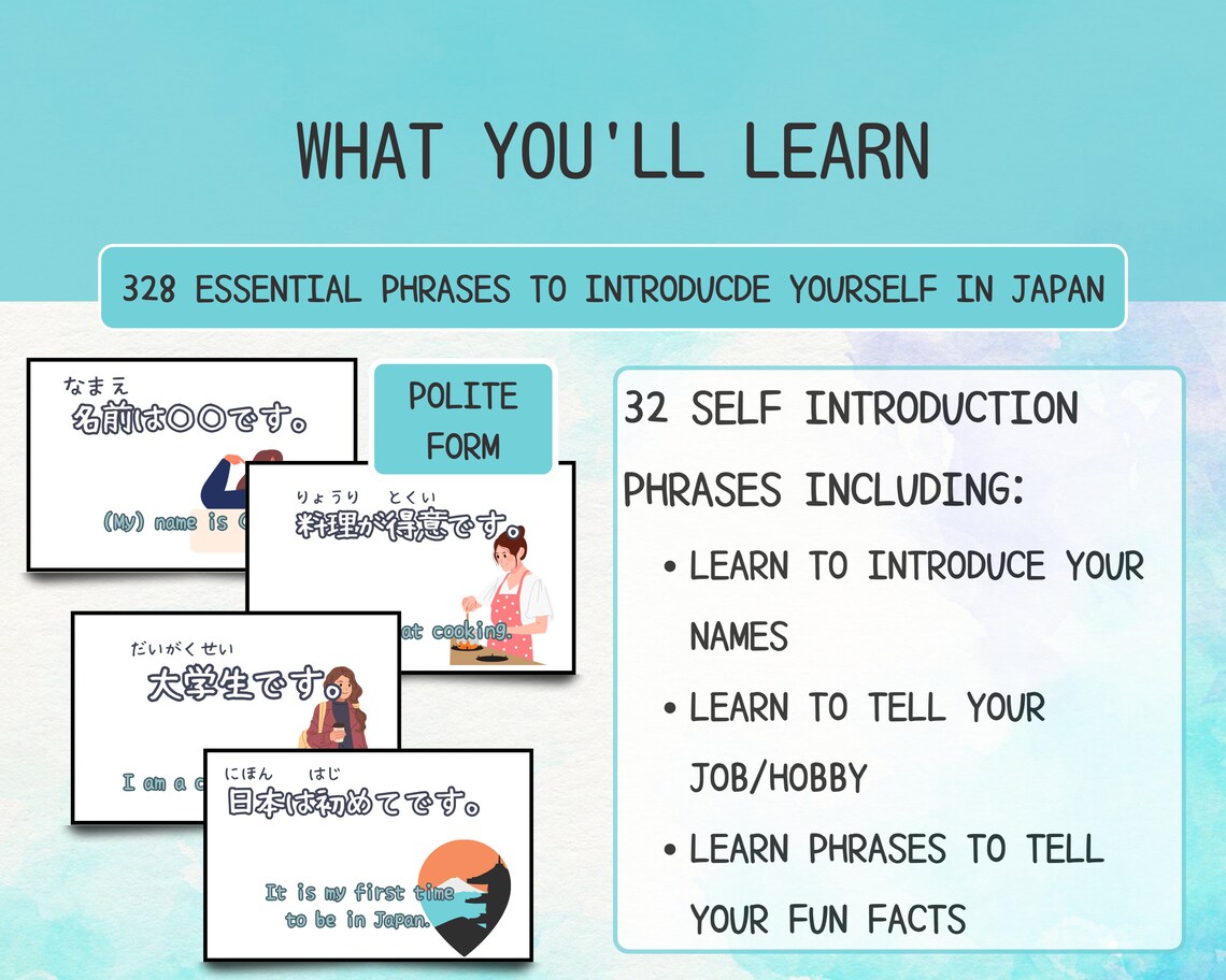 Self Introduction Phrases Flashcards in Japanese Basic Phrase Printable ...