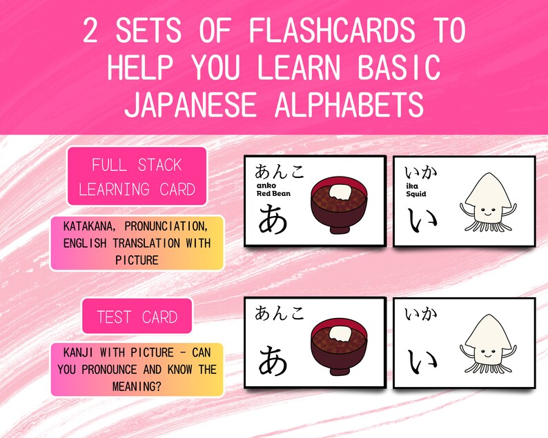 Hiragana Flashcards for Bilinguals Learn Japanese Food With Pictures ...