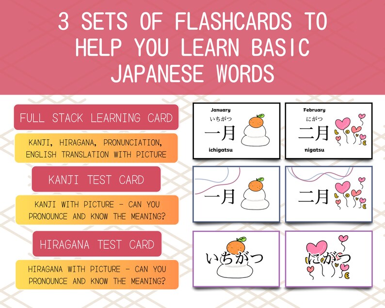 Japanese Flashcards: Month, Week, Year - Kanji & Hiragana (PDF Download ...