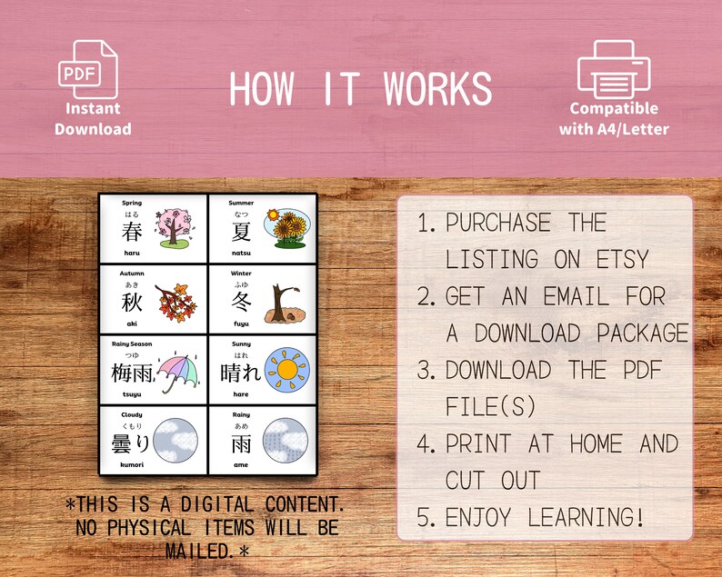 Flashcards for Basic Japanese Words for Seasons and Weather Related ...