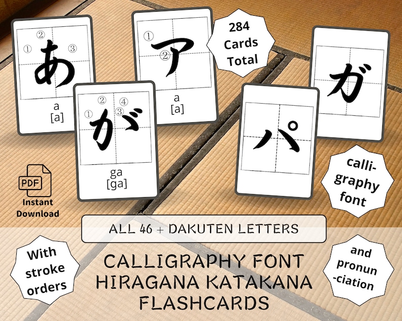Hiragana Katakana Practice Flashcard Bundle For Japanese Learners
