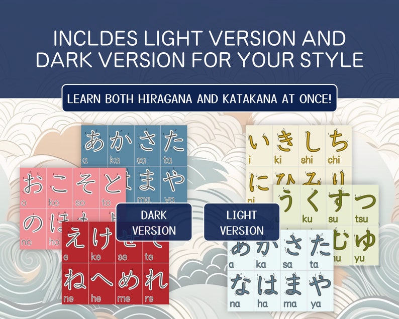 Hiragana Cards Color Coordinated Japanese Practice Flashcards With ...