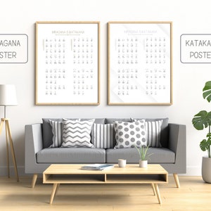 Classic Hiragana and Katakana Poster Minimalist Silver and Gold ...
