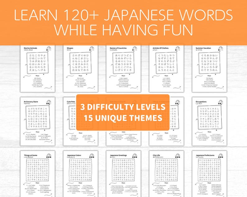 Word Search for Japanese Learning Game Homeschooling Workbook Digital ...