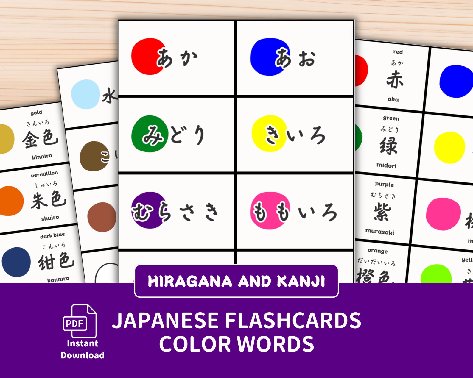 Japanese Color Flashcards: Hiragana & Kanji Learning (digital Download ...