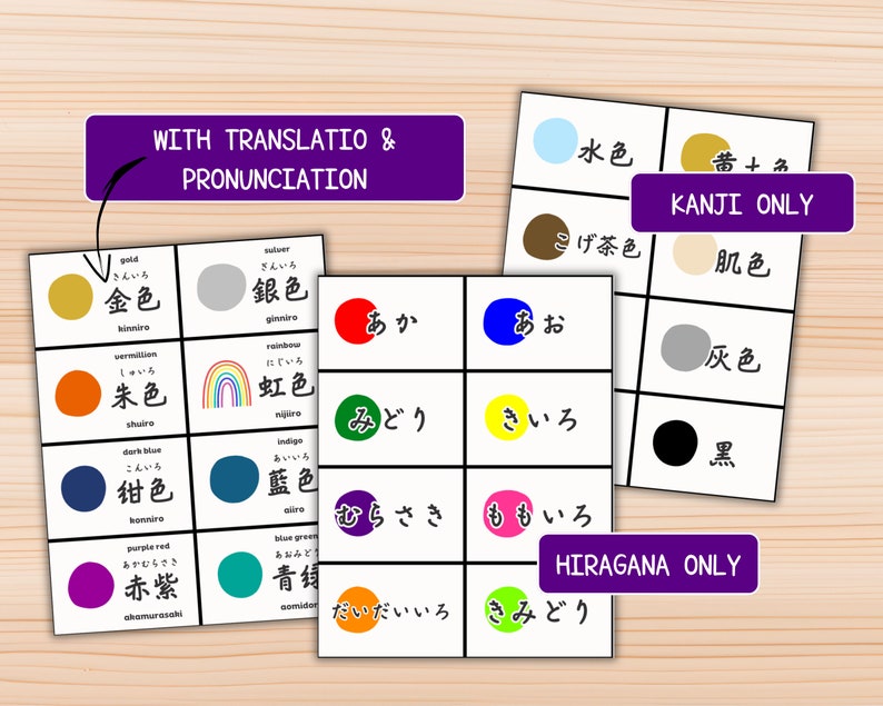 Flashcards Japanese Colors Cards for Hiragana Kanji Flashcards for ...