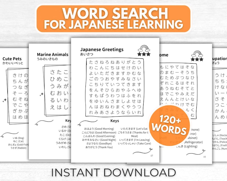 Word Search for Japanese Learning Game Homeschooling Workbook Digital ...