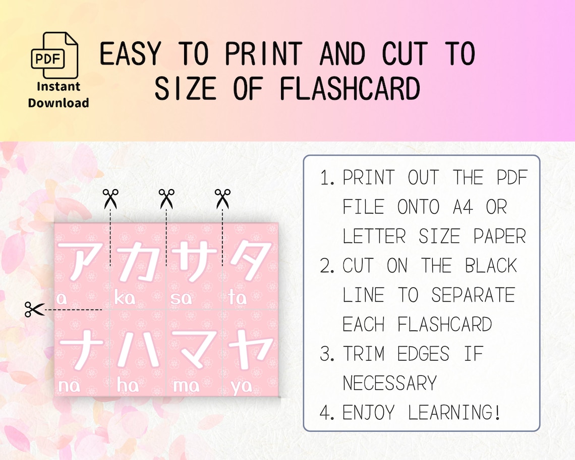 Hiragana Flashcards Cute Katakana Flashcards for Japanese Practice ...