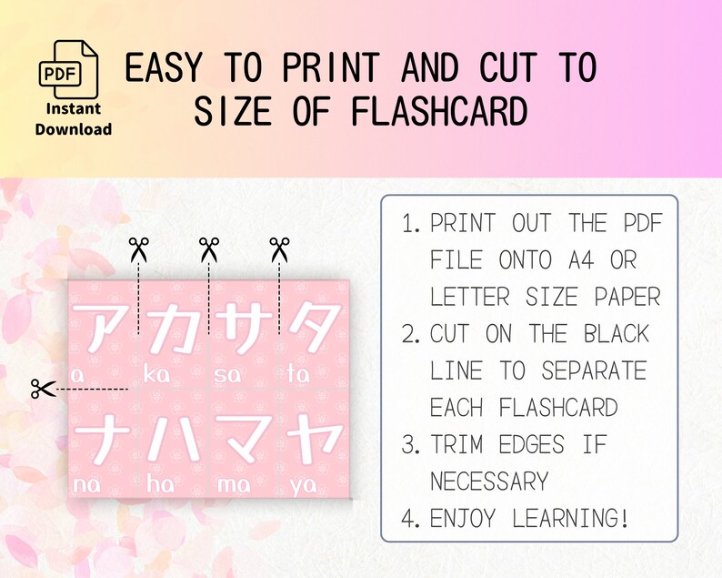 Hiragana Flashcards Cute Katakana Flashcards for Japanese Practice ...