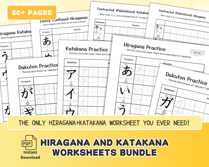 Hiragana and Katakana Worksheets Bundle for Japanese Characters ...