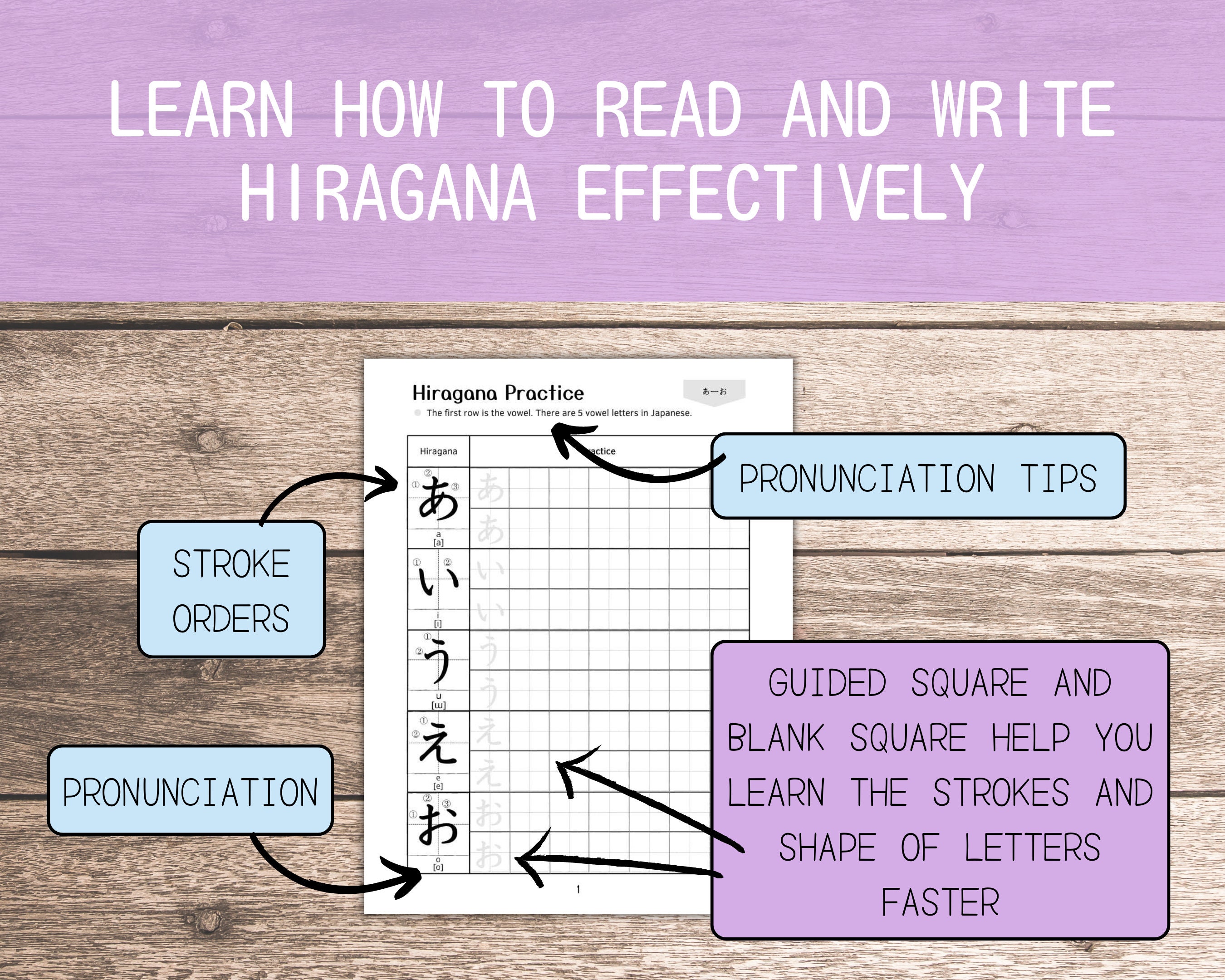 Hiragana Practice Worksheet for Japanese Learners and Children With ...