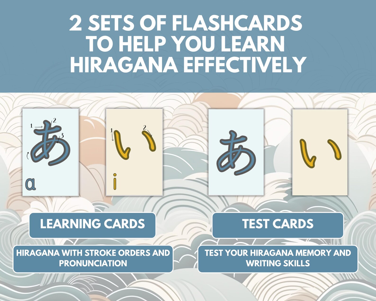 Hiragana Cards Color Coordinated Japanese Practice Flashcards With ...