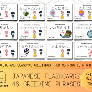 Japanese Greeting Flashcards Basic and Seasonal Greetings With Pictures ...