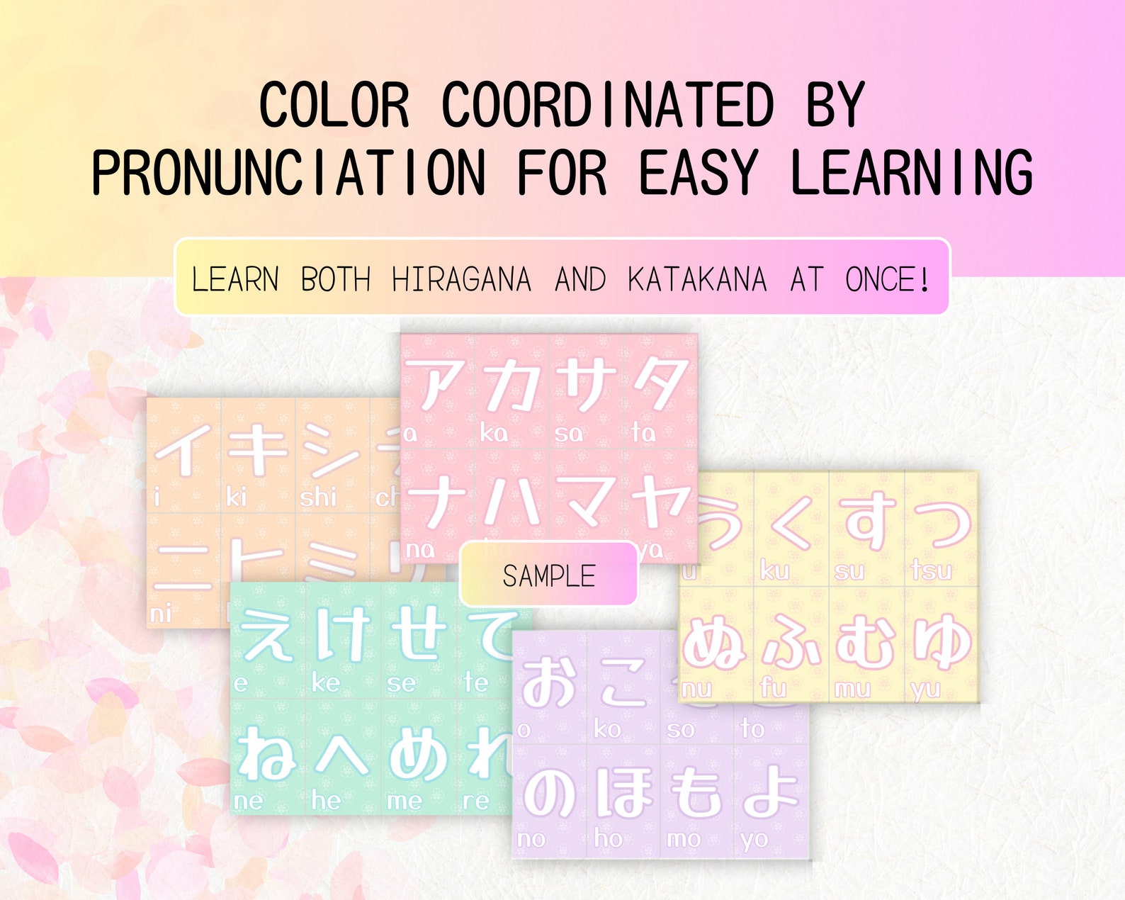 Hiragana Flashcards Cute Katakana Flashcards for Japanese Practice ...