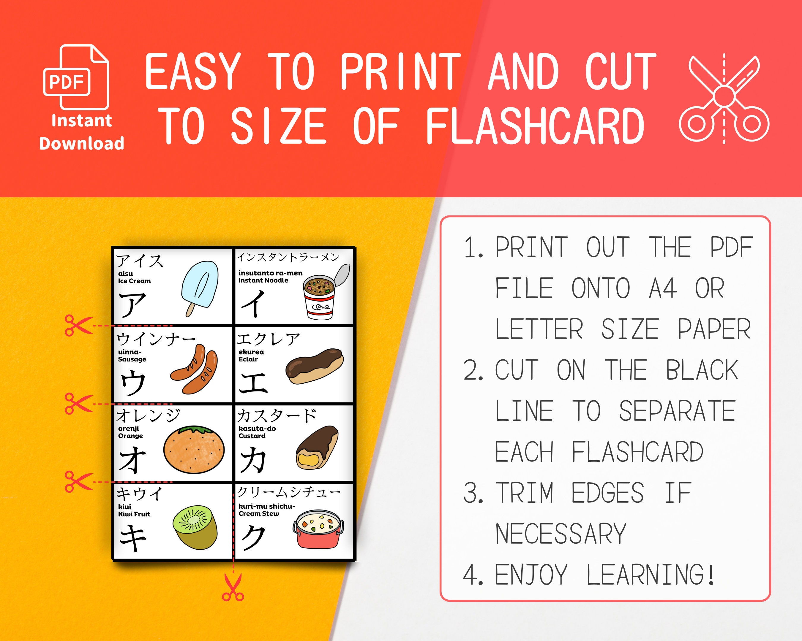 Katakana Flashcards Learn Japanese Food With Pictures Perfect for ...