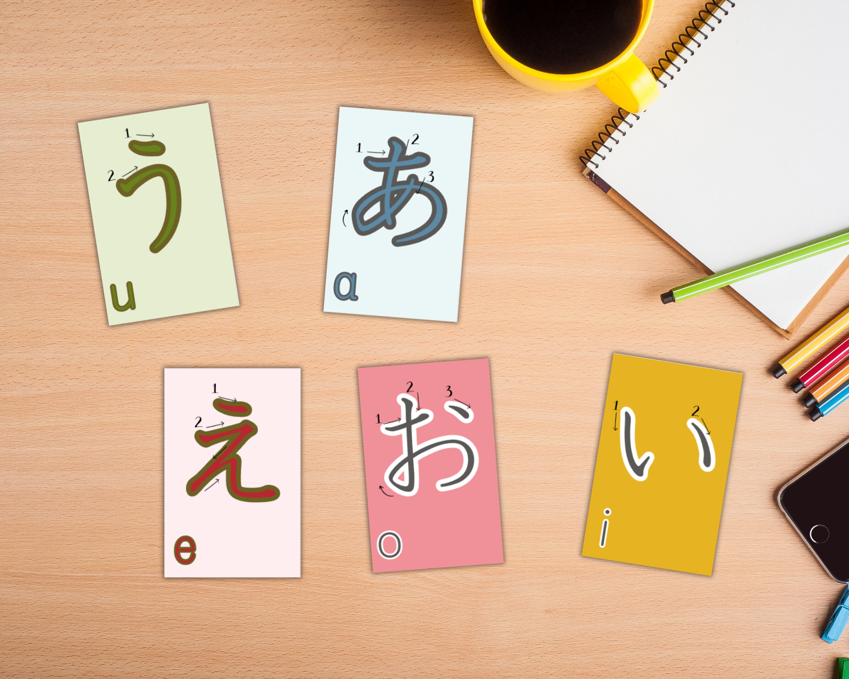 Hiragana Cards Color Coordinated Japanese Practice Flashcards With ...