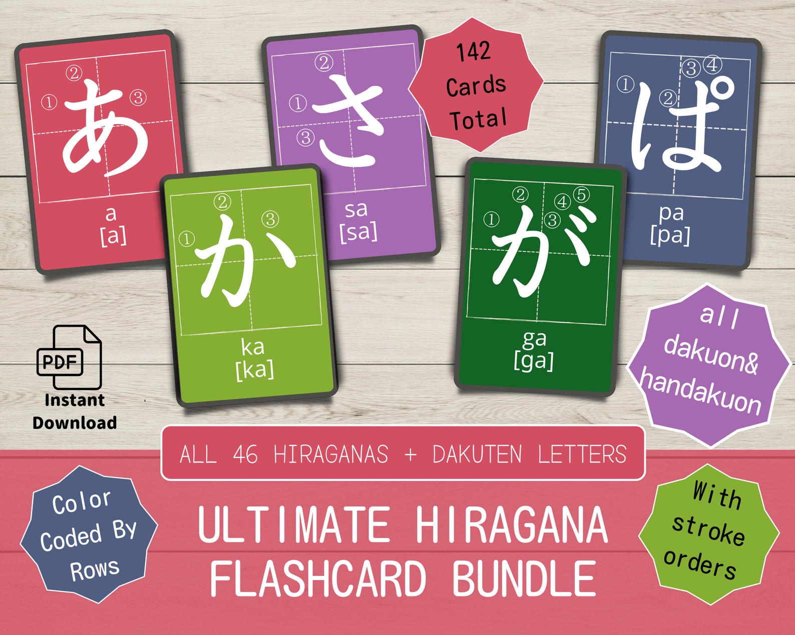 Hiragana Flashcards With Stroke Order Practice Cards for Japanese ...