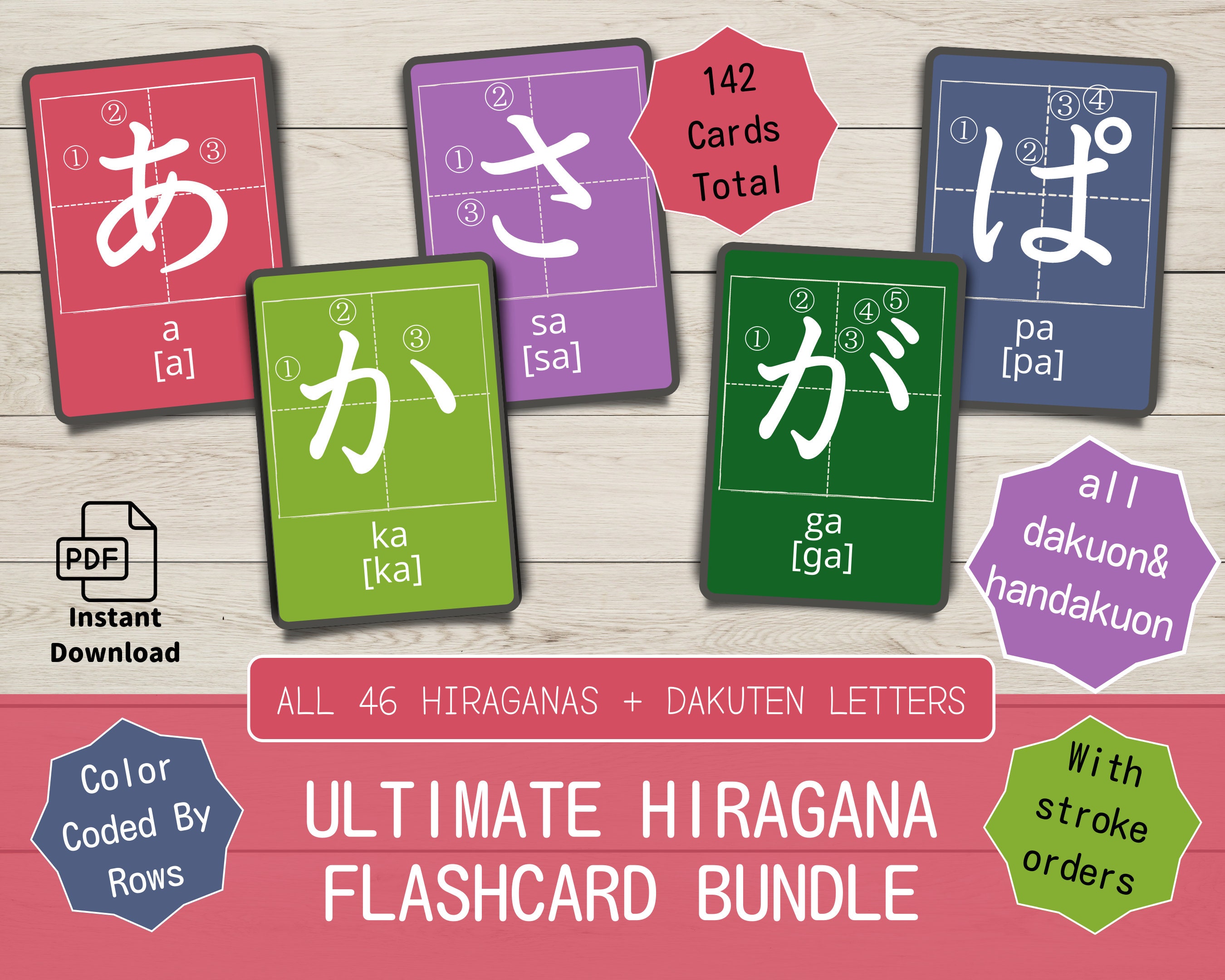 Hiragana Practice Flashcards for Japanese Learners and Children With ...
