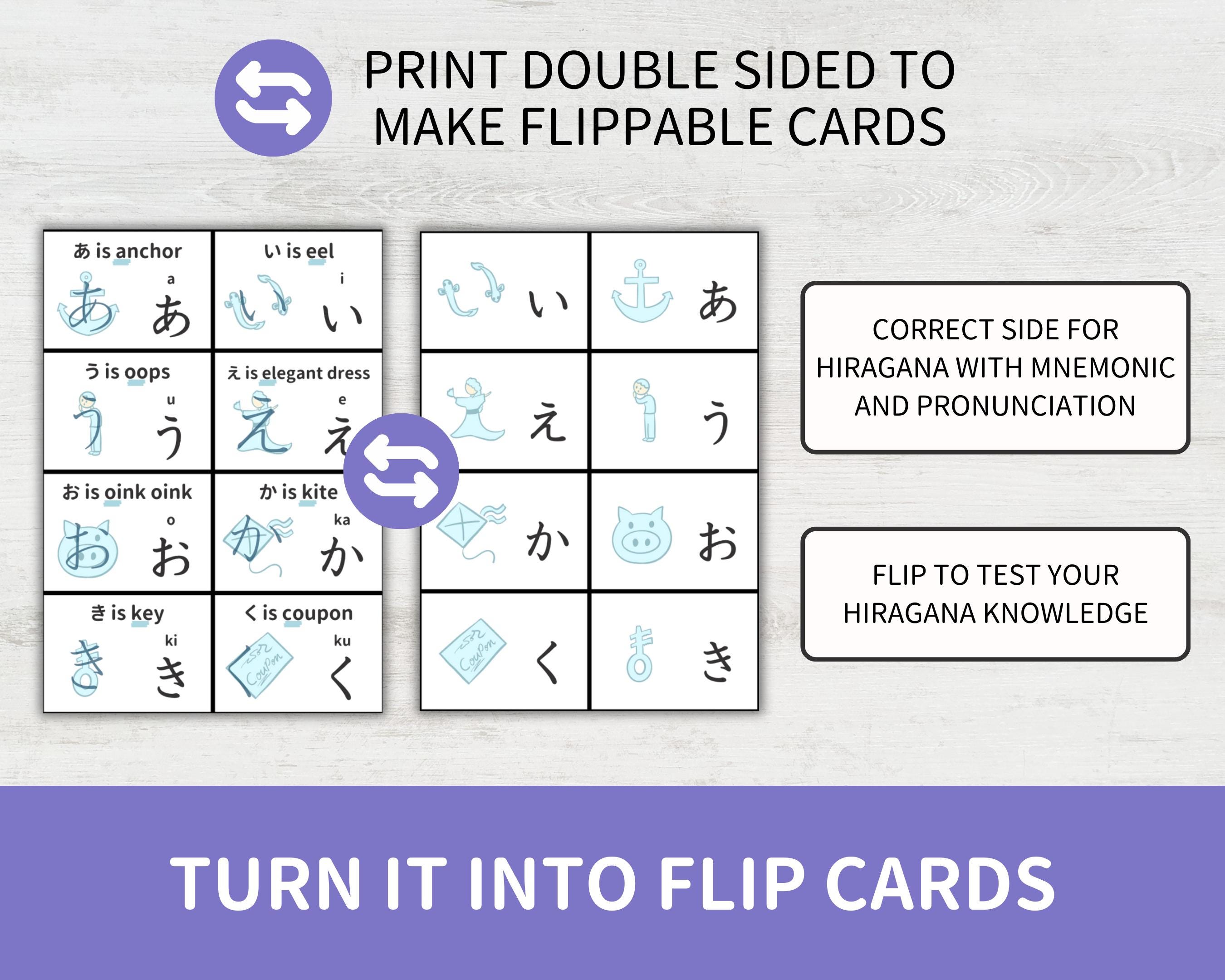 Hiragana Flashcards With Mnemonic Japanese Learning Cards for Hiragana Learners (digital ...