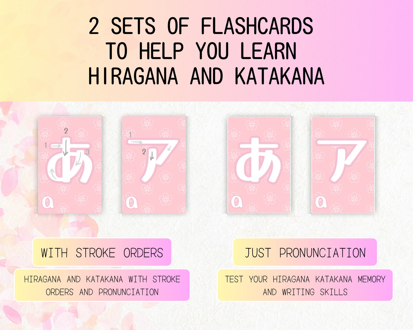 Hiragana Flashcards Cute Katakana Flashcards for Japanese Practice ...