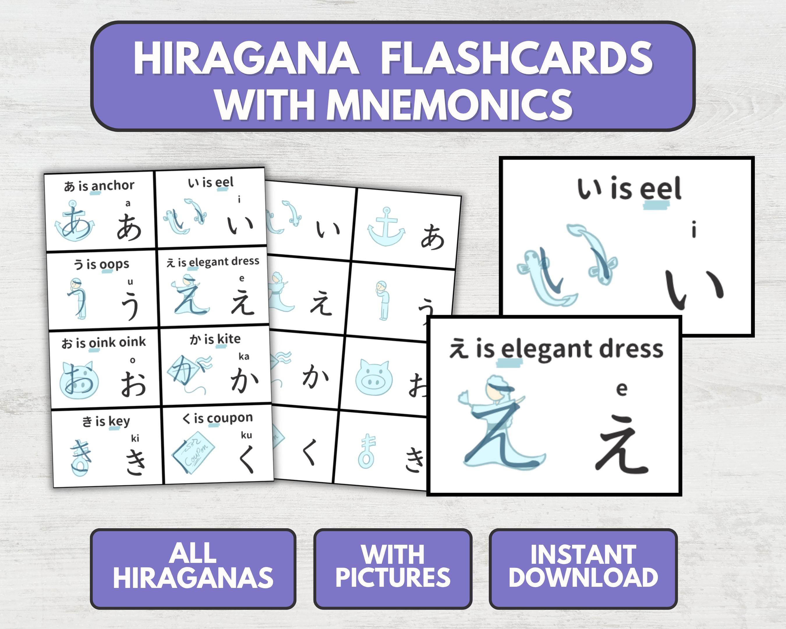 Hiragana Flashcards With Mnemonic Japanese Learning Cards for Hiragana ...