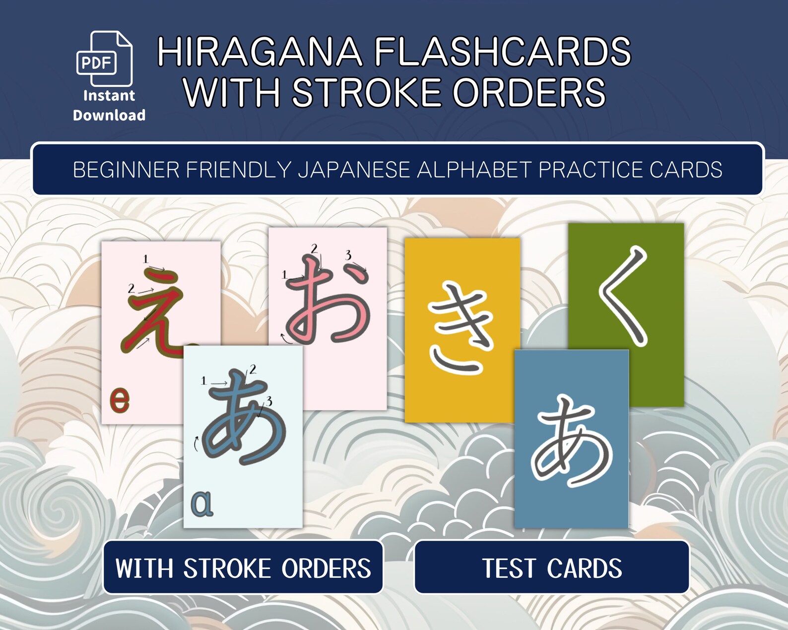 Hiragana Cards Color Coordinated Japanese Practice Flashcards With ...